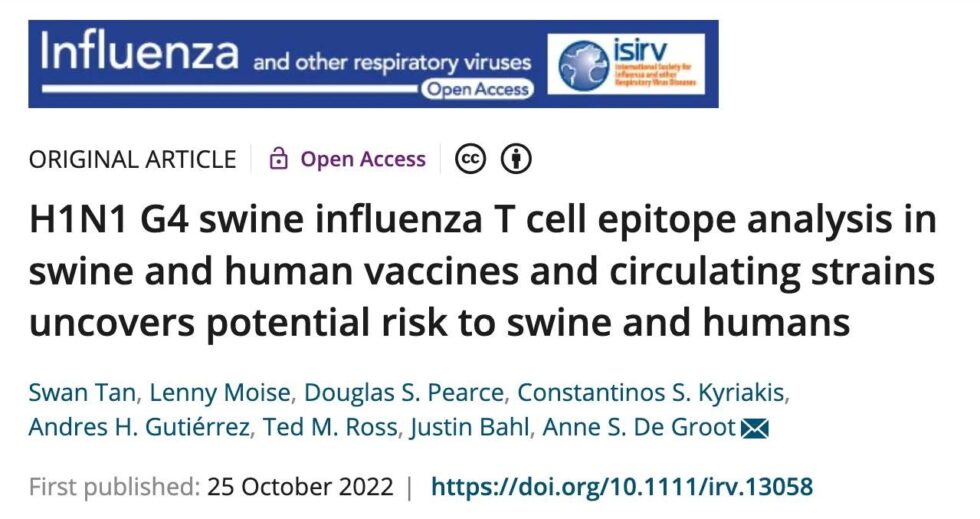 H1N1 G4 swine influenza T cell epitope analysis in swine and human ...